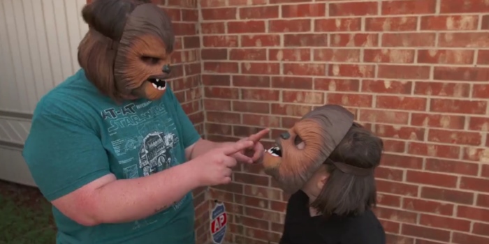 Viral "Happy Chewbacca" Star Gets Talking Masks For The Whole Family In ...
